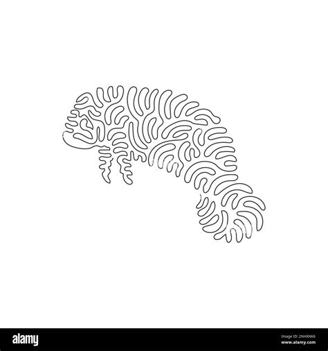 Single One Curly Line Drawing Of Funny Sea Cow Abstract Art Continuous Line Draw Graphic Design