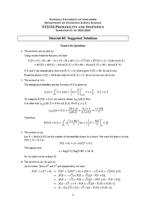 Tut05 Sol Tutorial Answer For Tutorial 5 National University Of