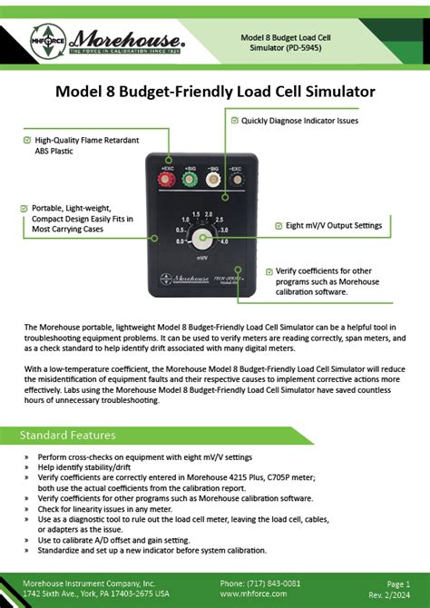 Morehouse Model 8 Budget Friendly Load Cell Simulator Morehouse Instrument Company Inc