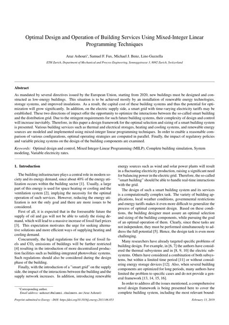 Pdf Optimal Design And Operation Of Building Services Using Mixed Integer Linear Programming