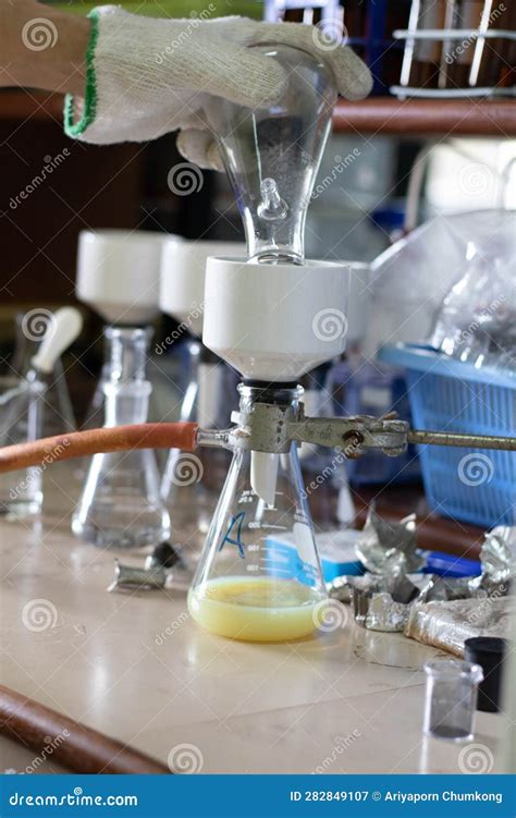 Laboratory Glassware With Green Liquid In A Science Research Laboratory Stock Image Image Of