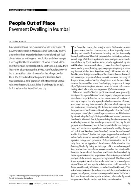 Pdf People Out Of Place Pavement Dwelling In Mumbai