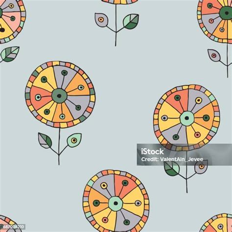 원활한 벡터 손으로 그린 낙서 아이가 꽃 패턴 유치 한 꽃 나뭇잎 배경입니다 장식 귀여운 그래픽 선 그리기 그림입니다 배치 배경 직물 장식 인쇄 귀여운에 대한 스톡 벡터