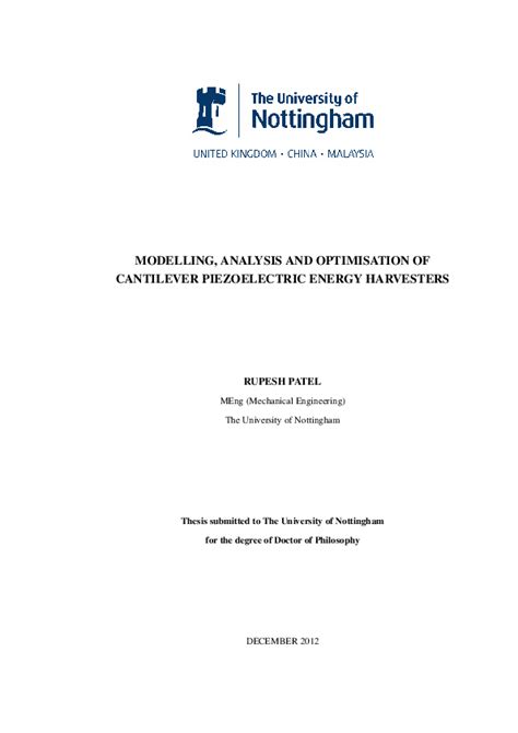 Pdf Modelling Analysis And Optimisation Of Cantilever Piezoelectric Energy Harvesters