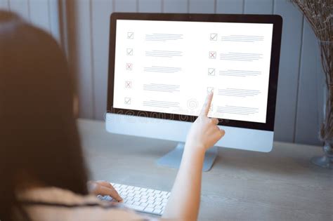 Woman Passing Online Exam Questionnaire Online With Checkboxes