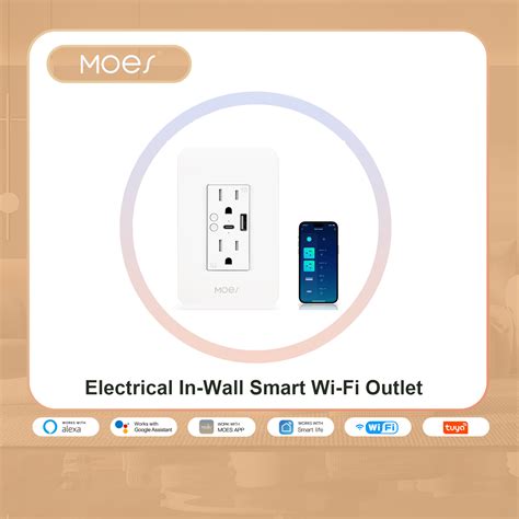 Moes Wifi Smart Power Wall Socket With Type C And Usb Dual Outlet Plug