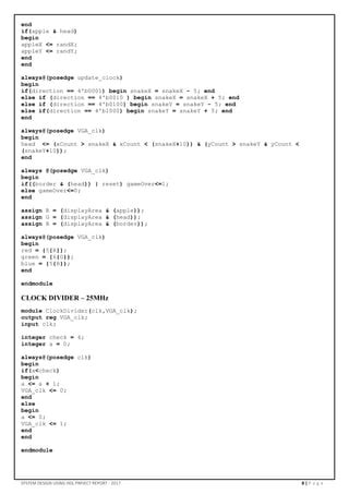 Snake Game On FPGA In Verilog PDF