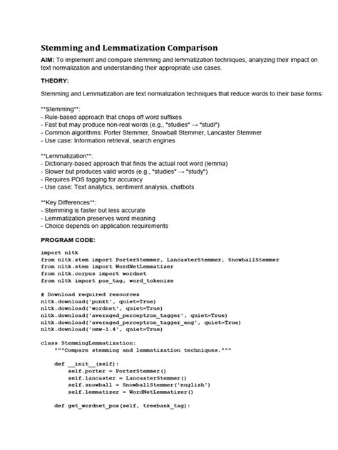 Stemming And Lemmatization Program Pdf Linguistics Linguistic