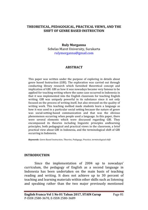 Pdf Theoretical Pedagogical And Practical Views Of Genre Based Instruction