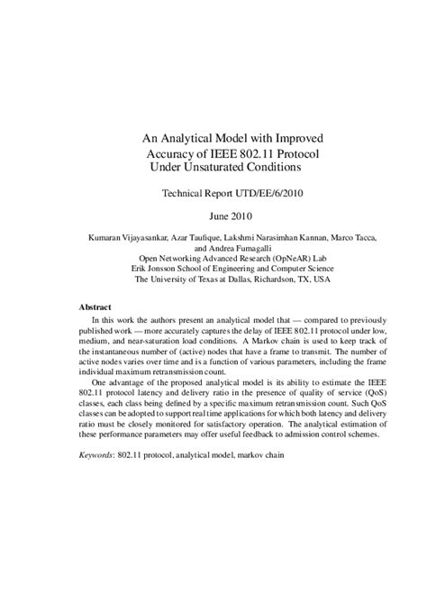 Pdf An Analytical Model With Improved Accuracy Of Ieee 80211 Protocol Under Unsaturated
