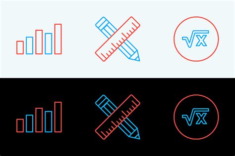 X 글리프의 선 그래프 일정 차트 다이어그램 및 십자형 눈금자 및 연필 아이콘의 제곱근을 설정합니다 벡터 0명에 대한 스톡 벡터 아트 및 기타 이미지 Istock