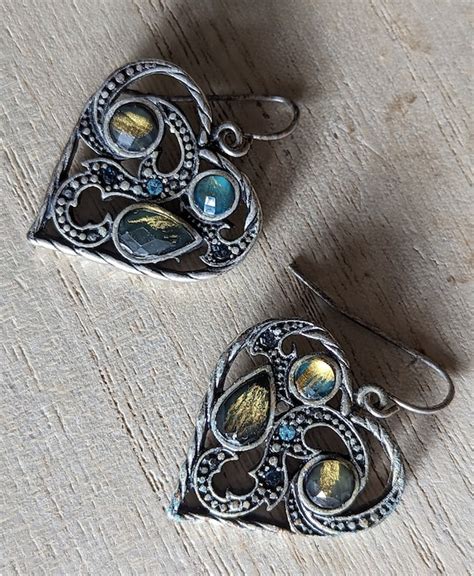 Lia Sophia Green And Amber Colored Heart Shaped Earri Gem