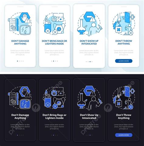 Onboarding Mobile App Screen For Night And Day Modes With Escape Room Safety Measures Vector