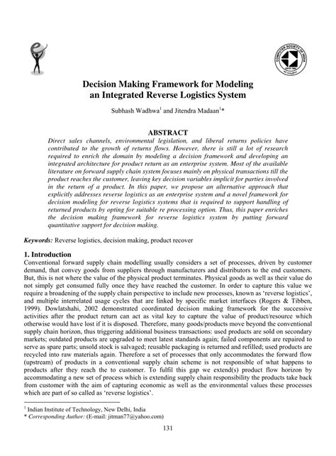 Pdf Decision Making Framework For Modeling An Integrated Reverse