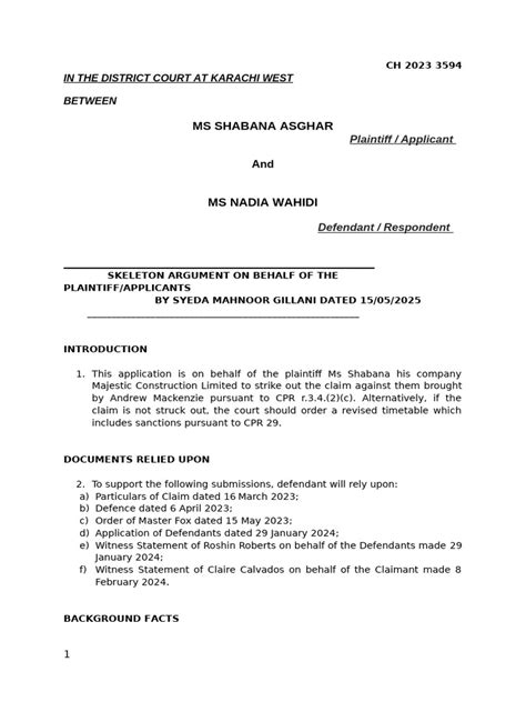 Plaintiffs Skeleton Argument In Court Case Pdf Justice Crime