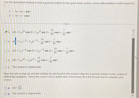Solved Use The Elimination Method To Find A General Solution Chegg