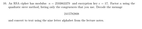 Solved An RSA Cipher Has Modulus N And Chegg
