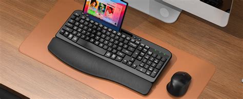 Wireless Keyboard And Mouse Combo Wave Keys Full Sized Ergonomic Keyboard With