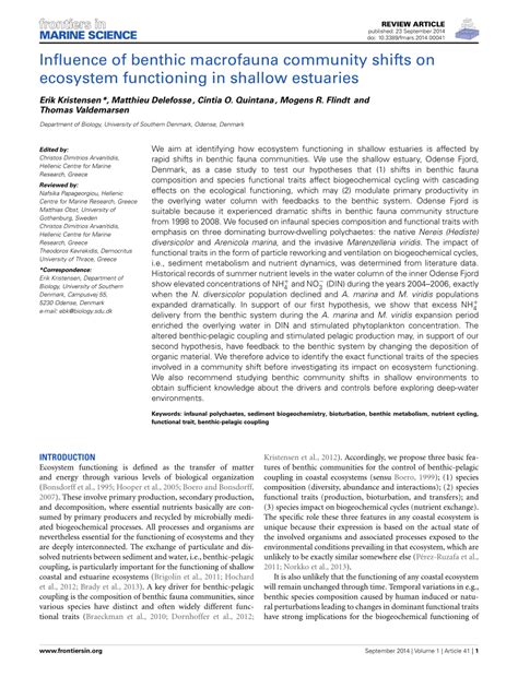 Pdf Influence Of Benthic Macrofauna Community Shifts On Ecosystem Functioning In Shallow Estuaries