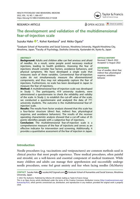 pdf the development and validation of the multidimensional fear of injection scale