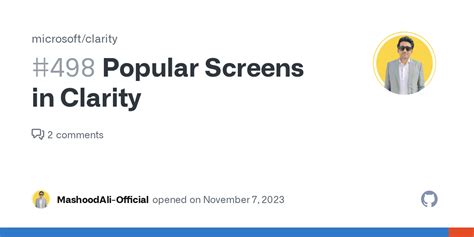 Popular Screens In Clarity · Issue 498 · Microsoftclarity · Github