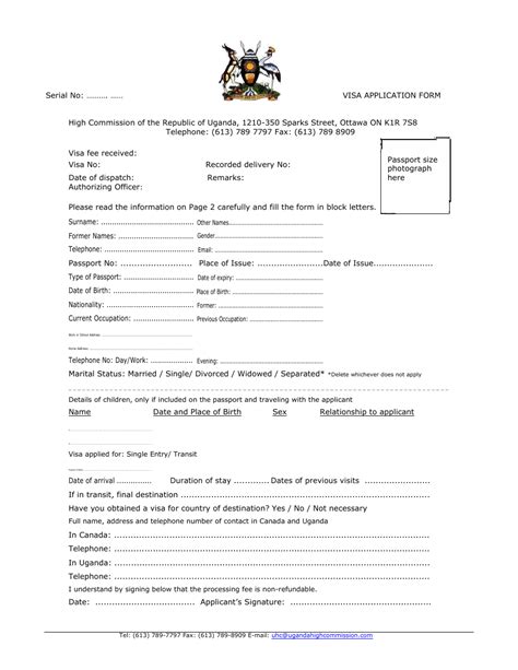 City Of Ottawa Ontario Canada Uganda Visa Application Form High