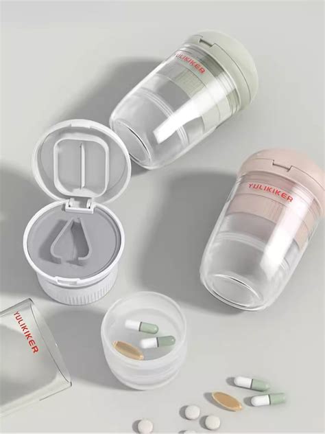 Аялахдаа цүнхэндээ авч явах эмийн сав эм хуваагч нунтаглагч эм хадгалах сав аягатай