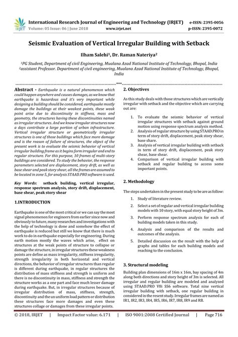 Irjet Seismic Evaluation Of Vertical Irregular Building With Setback Pdf