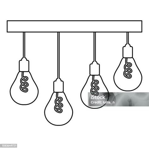 코드 전구에 매달려 있는 천장 램프 색칠하기 책을 위한 낙서 스타일 플랫 벡터 개요 가정 주방에 대한 스톡 벡터 아트 및 기타 이미지 가정 주방 가정의 방 개념