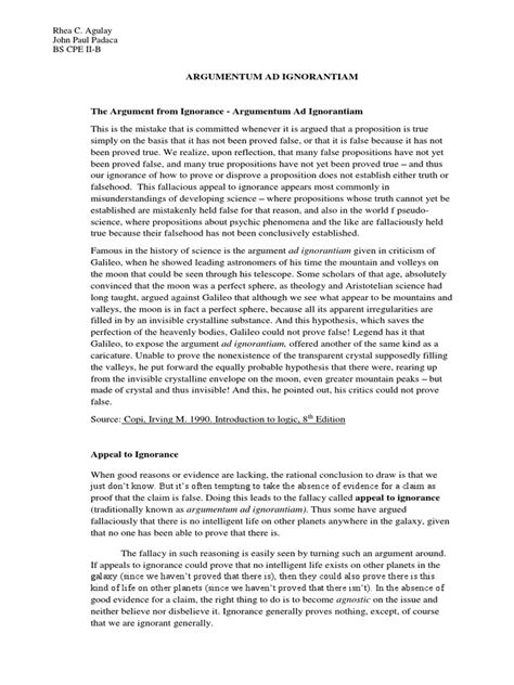 Argumentum Ad Ignorantiam Fallacy Argument