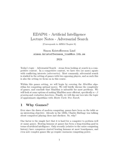 Lecture Notes Adversarial Search Pdf Applied Mathematics Algorithms