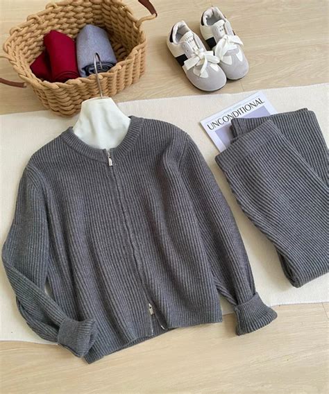 포앤바이앤 가디건 스커트 셋업 라운드넥 더블 지퍼 투웨이 집업 숏 골지 니트 가디건 And 허리밴딩 H라인 롱 스커트 세트 상하의 한벌 코디 겨울 도톰한 등원룩 데일리