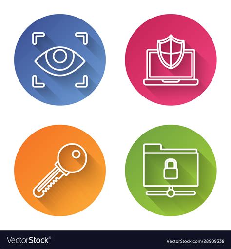 Set Line Eye Scan Laptop Protected With Shield Vector Image