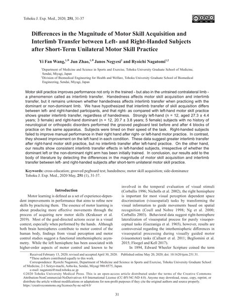 Pdf Differences In The Magnitude Of Motor Skill Acquisition And