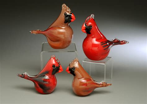 Glass Cardinal Hand Sculpted Glass Cardinal Glass Bird Figurine