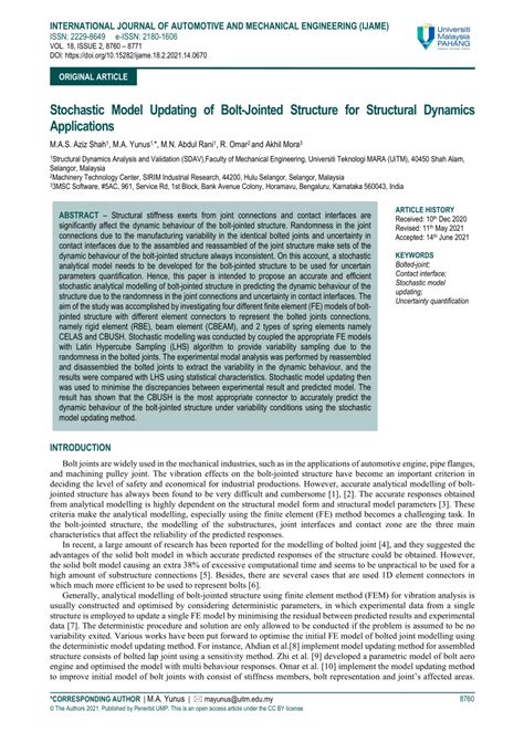 Pdf Stochastic Model Updating Of Bolt Jointed Structure For Structural Dynamics Applications