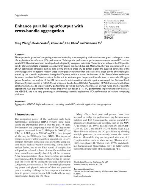 Pdf Enhance Parallel Inputoutput With Cross Bundle Aggregation