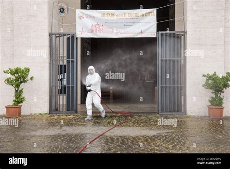 Sanitization Operations Outside Of The Basilica Of San Giovanni Bosco