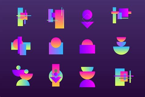 밝은 그라데이션 텍스처 그래픽 기호 요소 아이콘 클립 아트 컬렉션 프리미엄 벡터