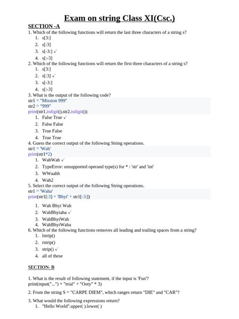 String Exam Quwstion Pdf String Computer Science Letter Case