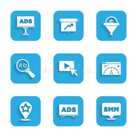 Set Advertising Social Media Marketing Website Statistic Map Pointer With Star Lead