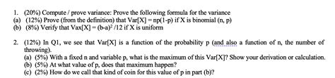 Solved 1 20 Compute Prove Variance Prove The Chegg Com