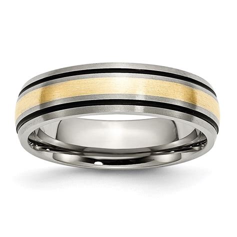 Buy Stylish 6mm Chiseled Titanium Band With 14k Gold Inlay Antiqued