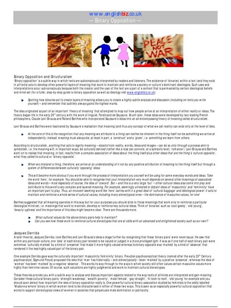 Understanding Binary Opposition And Structuralism Pdf Psychoanalysis Ideologies