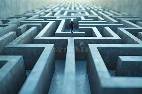 Person Navigating A Maze Or Labyrinth Symbolizing Problem Solving And Strategy Stock