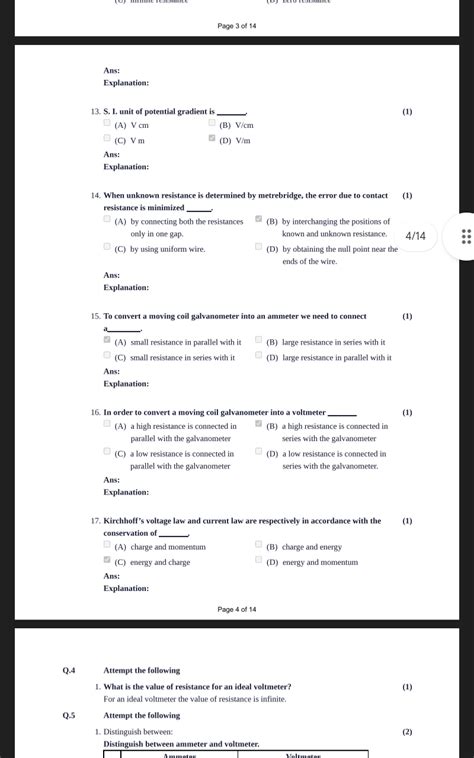 Multiple Choice Questions S I Unit Of Potential Gradient Is A V Cm B