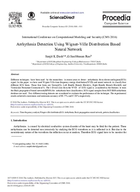 Pdf Arrhythmia Detection Using Wigner Ville Distribution Based Neural Network Sanjit Dash
