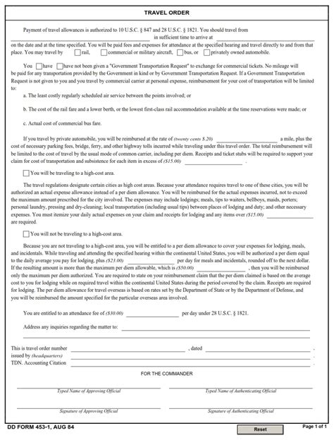 Dd Form 453 1 Travel Order Dd Forms