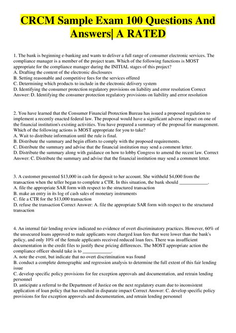 crcm sample exam 100 questions and answers a rated browsegrades