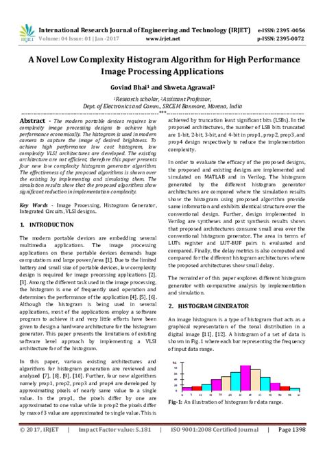 Pdf Irjet A Novel Low Complexity Histogram Algorithm For High Performance Image Processing